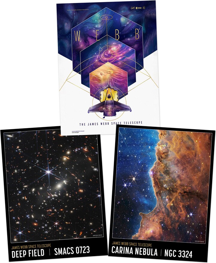 Artery8 Wall Art Print Pack of 3 NASA James Webb Deep Field Carina Nebula Cosmic Cliffs Pack of ...