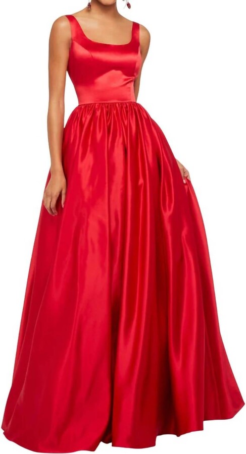 Sherri Hill Satin Low Back Prom Dress In Red - ShopStyle