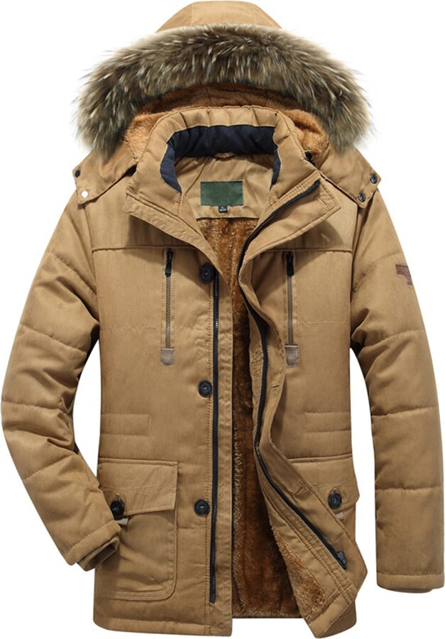 Dinnesis Men's Winter Jacket Long Parka Jacket Warm Lined Winter Coat ...