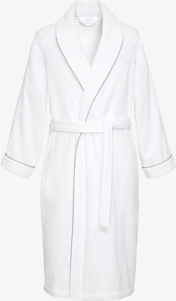 Yves Delorme Womens Pierre Idole piped-trim cotton-terry bath robe S ...