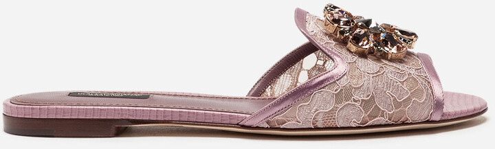 Dolce & Gabbana Slippers in lace with crystals - ShopStyle