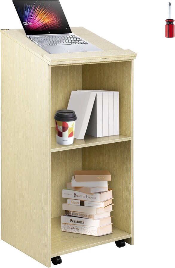 VEVOR 23in Wood Podium Pulpit Lectern w/Mobile Wheel Casters for Church ...