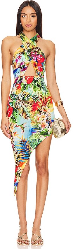 Luli Fama Birds Of Paradise Halter Neck Cut Out Midi Dress - ShopStyle