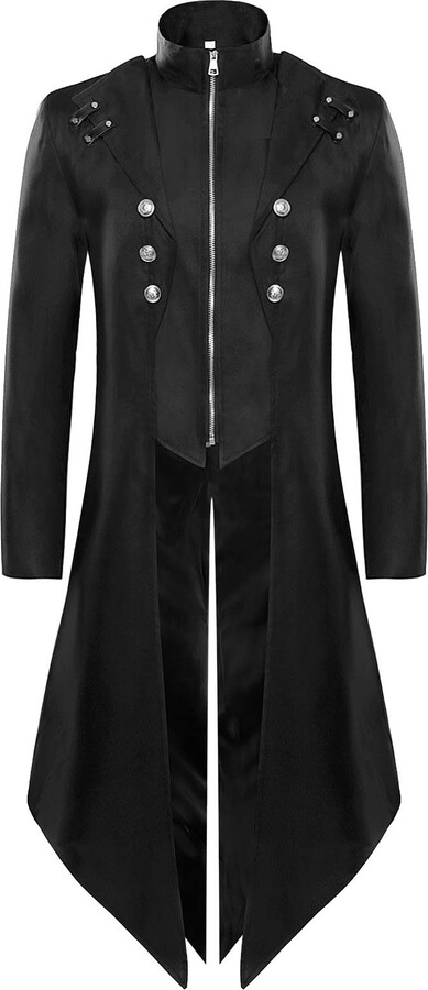 LOSSLO Men's Steampunk Jacket Tailcoat Retro Medieval Rock Long Gothic ...