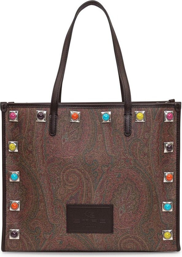 Etro Logo Patch Stud Embellished Tote Bag - ShopStyle