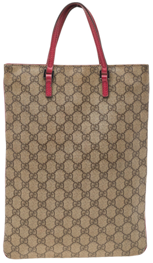 Gucci Beige/Pink GG Coated Canvas And Leather Trim Vertical Flat Tote ...