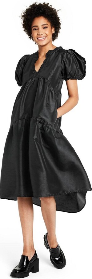 Women's Plus Size Tiered Ruffle Edge Puff Sleeve Midi Dress - Kika ...