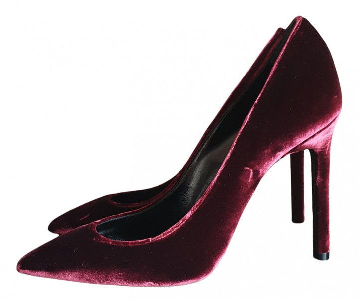 Saint Laurent Burgundy Velvet Heels - ShopStyle Shoes