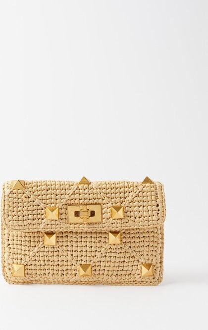 Valentino Garavani Roman Stud Raffia Clutch Bag - ShopStyle