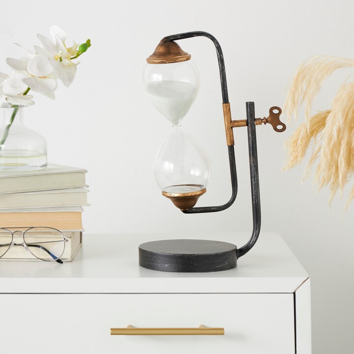 Studio 356 Black Metal Suspended Hourglass Timer with Gold Details ...