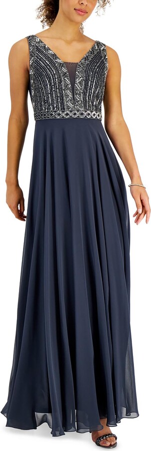 J Kara Womens Chiffon Sequined Evening Dress - ShopStyle