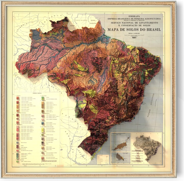 Etsy Brazil Soil Map - Vintage Elevation Map- Topography Shaded Relief ...