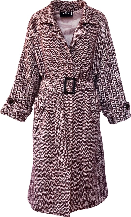 L2R THE LABEL - Fishbone Box Pleat Belted Coat In Burgundy - ShopStyle