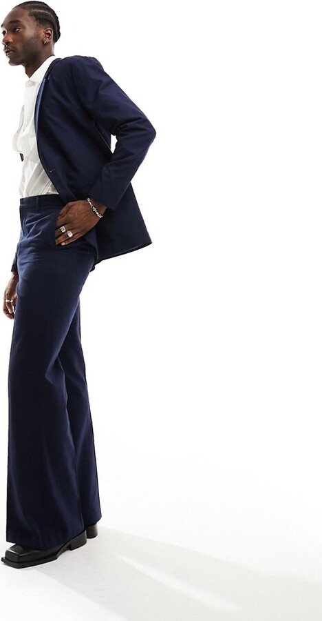 ASOS DESIGN vintage flare suit pants in slubby texture in navy - ShopStyle