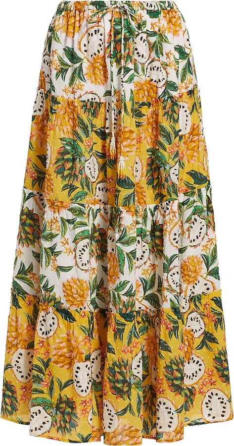Farm Rio Biriba Tropical Fruit Tiered Maxi Skirt - ShopStyle