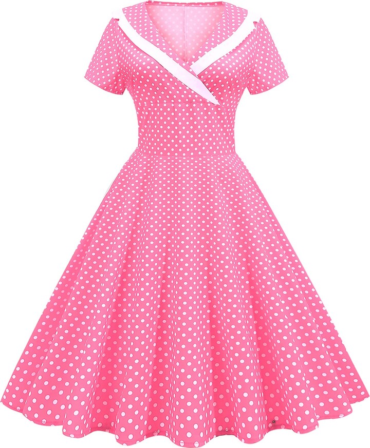 IWEMEK Women 1950s Vintage Retro Rockabilly Dress Lapel V-Neck Slim A ...