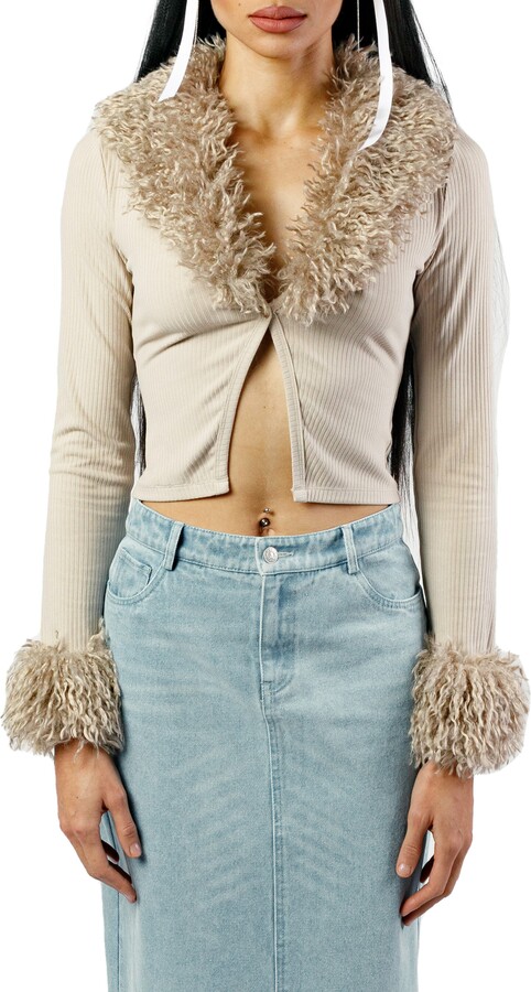O'Dolly Dearest The Brandy Faux Fur Trim Rib Cardigan - ShopStyle