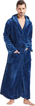 FashGudim Mens Robes Big and Tall with Hood Two-Tone Flannel Fleece ...