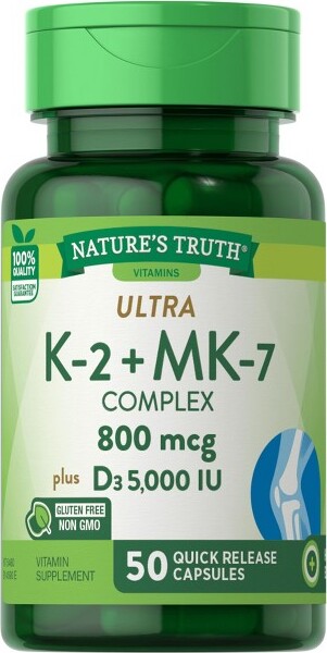Nature's Truth Vitamin K2 Complex 800mcg with MK4 MK7 | 50 Capsules ...