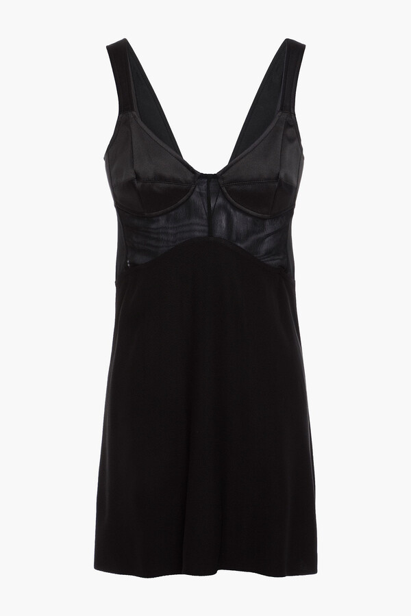 Victoria Beckham Paneled satin, mesh and piqué top - ShopStyle