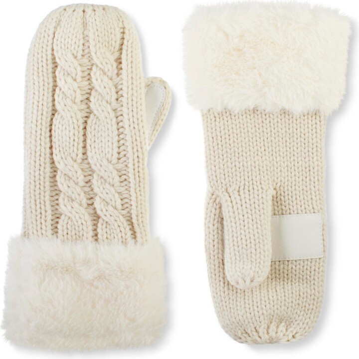 Isotoner Signature Women's Lined Cable Knit Mitten with Faux Fur Cuff ...