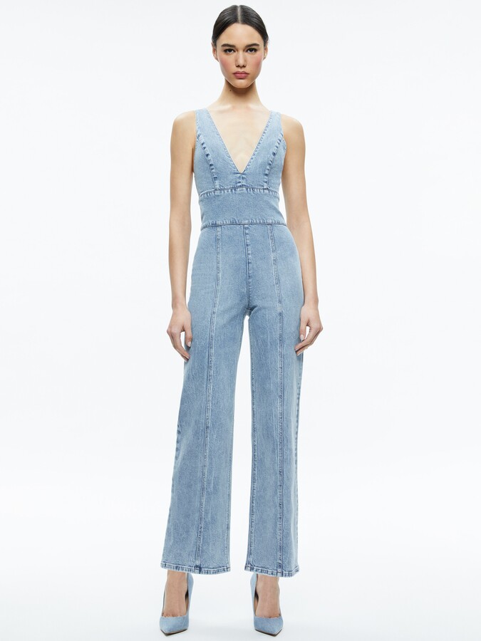 Alice + Olivia Sandra Deep V Neck Jumpsuit - ShopStyle