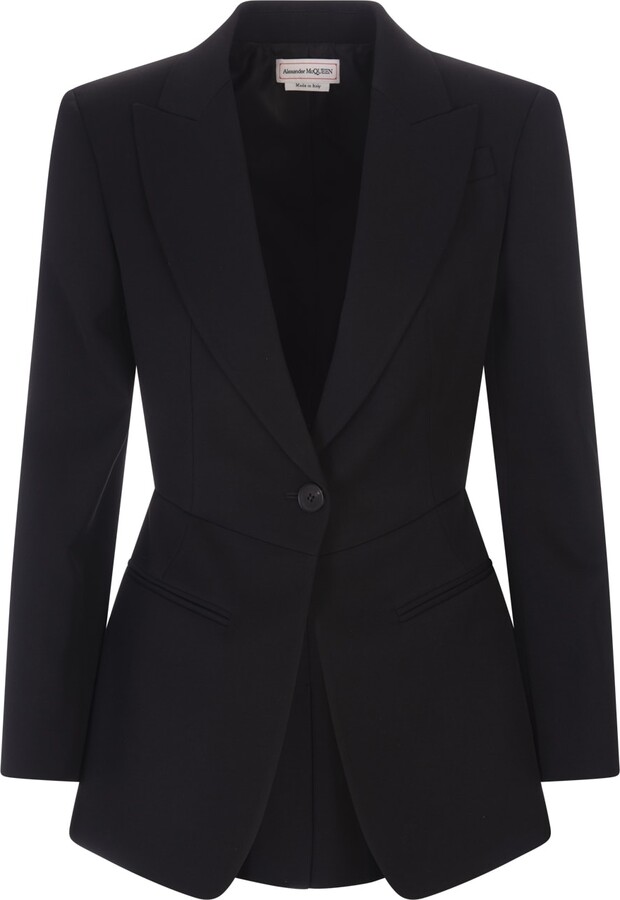 Alexander McQueen Woman Black Flared Jacket With Corset Details ...