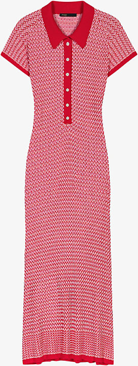 Maje Womens Rouges Polo-collar Slim-fit Knitted Midi Dress - ShopStyle