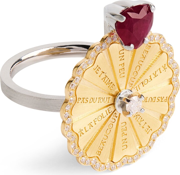 Katarina Tarazi Yellow Gold, White Gold, Diamond and Ruby Reve d'Amour Ring - ShopStyle