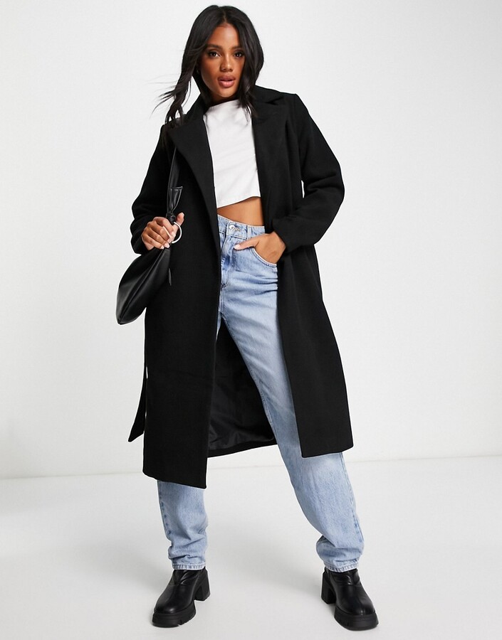 Threadbare Chai belted formal coat in black - ShopStyle