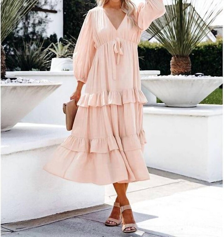 Anna-Kaci Flowy Ruffle Tunic Midi Dress In Pink - ShopStyle