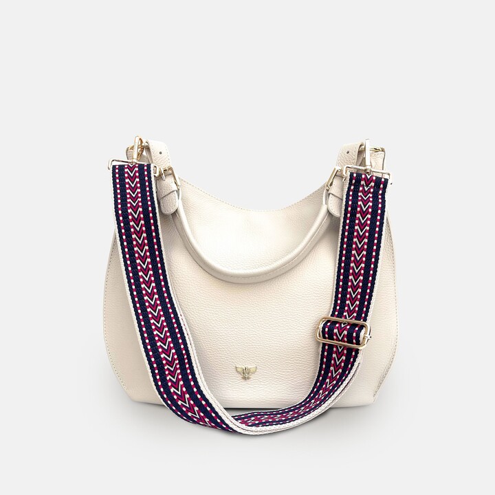 APATCHY LONDON The Harriet Stone Leather Bag With Navy Boho Strap ...