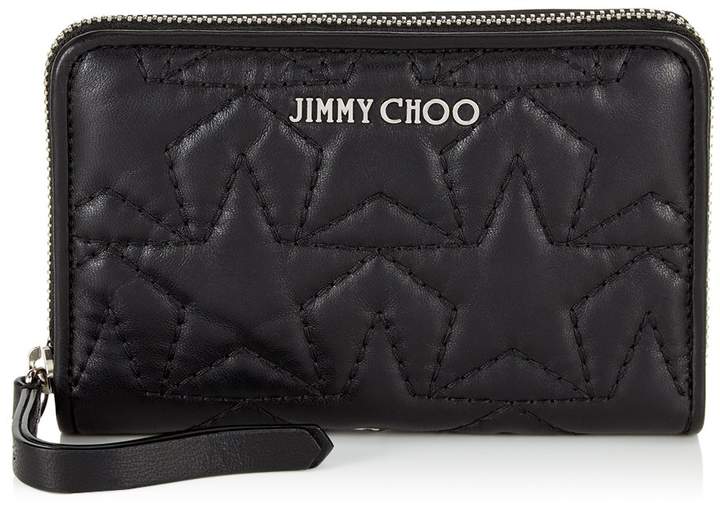 Jimmy Choo HALLEY Black and Silver Nappa Leather Zip Around Wallet ...