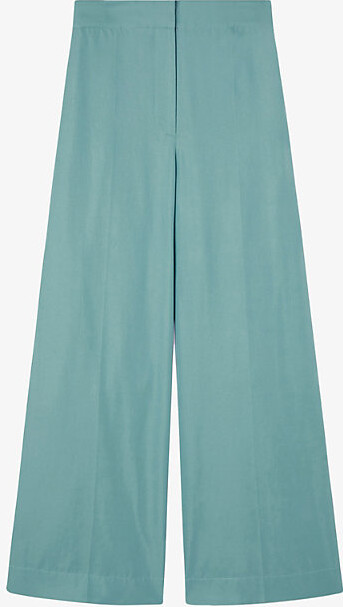 Joseph Womens Lagoon Thurlow Wide-Leg High-Rise Silk and Cotton-Blend ...