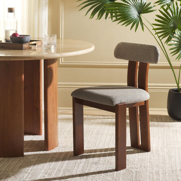 Safavieh Home Collection Cayde Modern Grey Boucle Seat & Walnut Brown Solid Wood Dining Chair ...