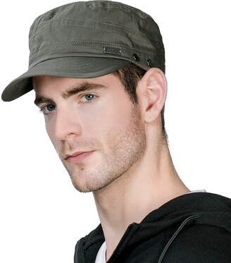 Jeff & Aimy Mens Cotton Military Cadet Army Cap Flat Top Baseball Hats ...