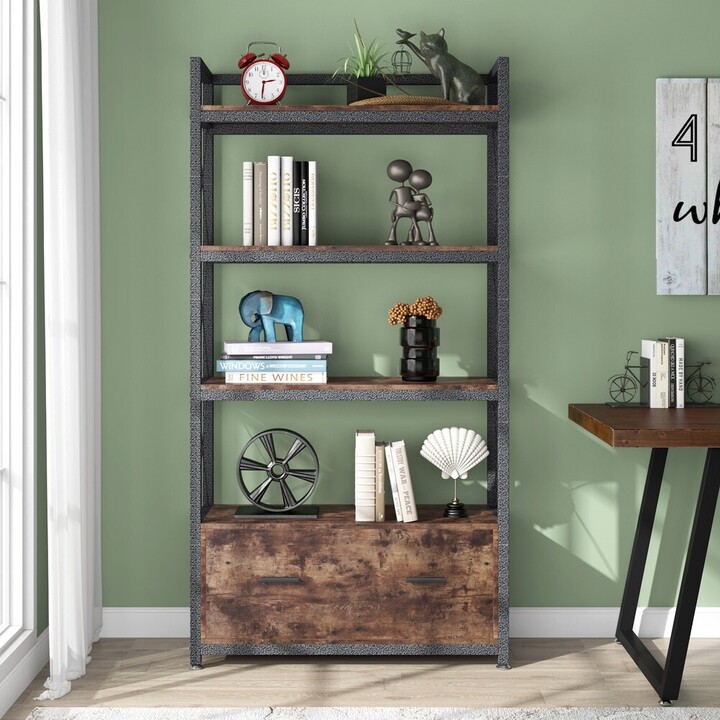 YUZHOU Lateral File Cabinet with Bookshelves, Printer Stand Filing ...