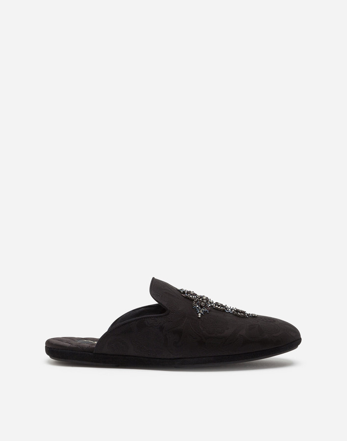 Dolce & Gabbana Brocade slippers with cross embroidery - ShopStyle