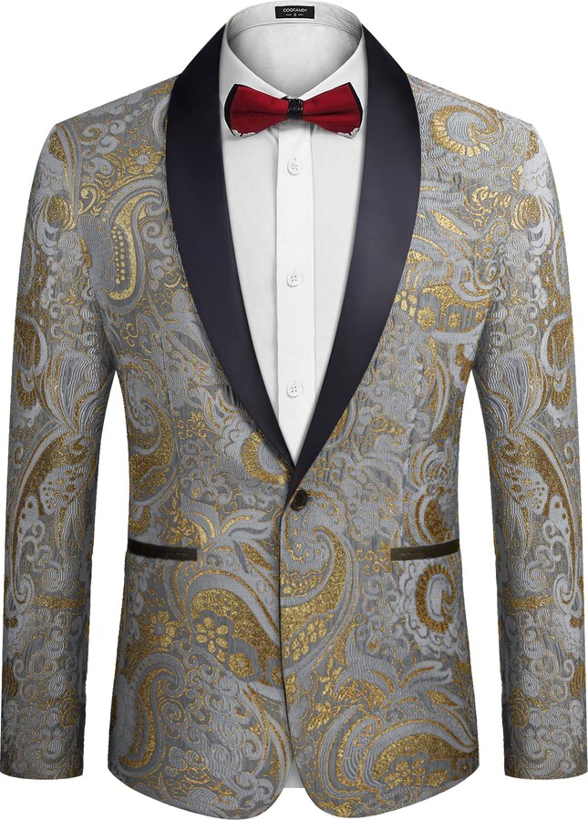Coofandy Men's Floral Tuxedo Jacket Luxury Embroidered Suit Wedding ...