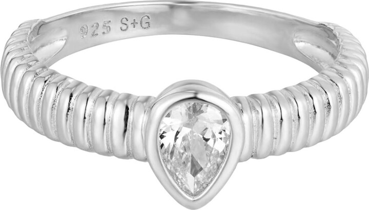 Seol + Gold Women's Ecoated Sterling Silver Teardrop Cz Stacking Ring ...