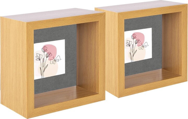 Nicola Spring 4x4" 3D Deep Box Photo Frames 2x2" x5 - Grey - One Size ...