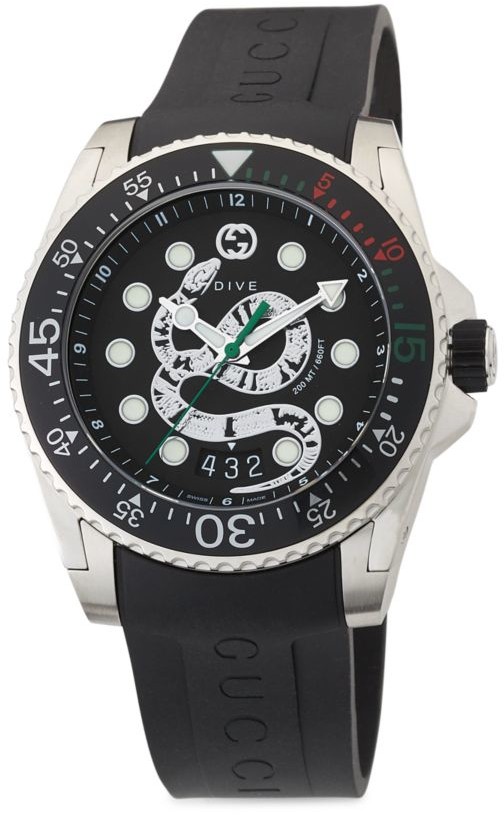 Gucci Diver Dive 45MM Stainless Steel King Snake Dial with Rubber Strap ...