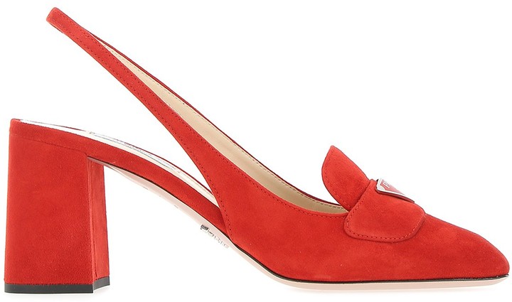 Prada Logo Plaque Slingback Suede Pumps - ShopStyle