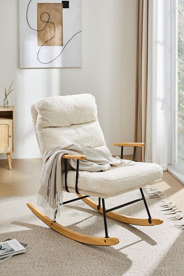 Living and Home Sherpa Upholstered Adjustable Rocking Chair - White ...