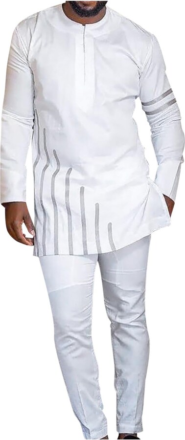 Beokeuioe Thobes Long Sleeve Men's African Suits Ethnic Dashiki Thobe ...