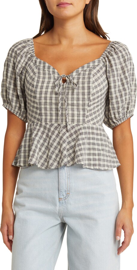 BP Check Puff Sleeve Babydoll Top - ShopStyle
