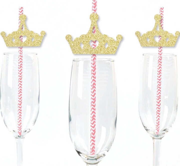 Big Dot Of Happiness Gold Glitter Princess Crown Straws - No-Mess Cut ...
