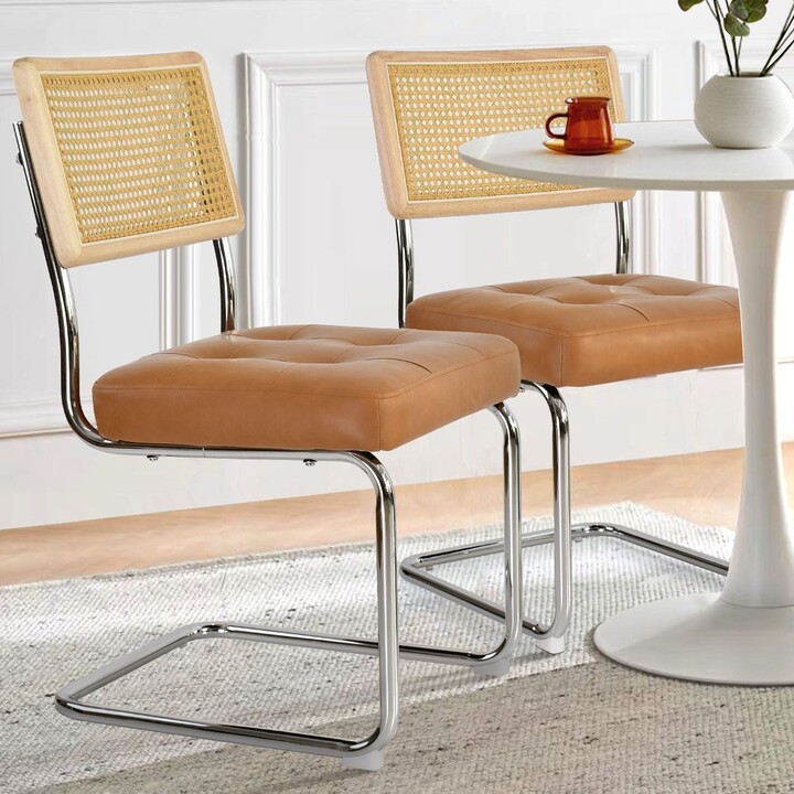 Jili Creation Faux Leather Rattan Dining Chair Tufted Side Chair ...