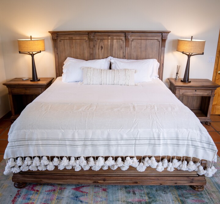 Moroccan Mosaic & Tile House Handwoven Moroccan Blanket with Pom Pom in ...