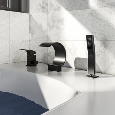 EVERSTEIN AquaSpa Luxury Widespread Deck Mount Bathroom Faucet with Handheld Shower: 3 Hole ...